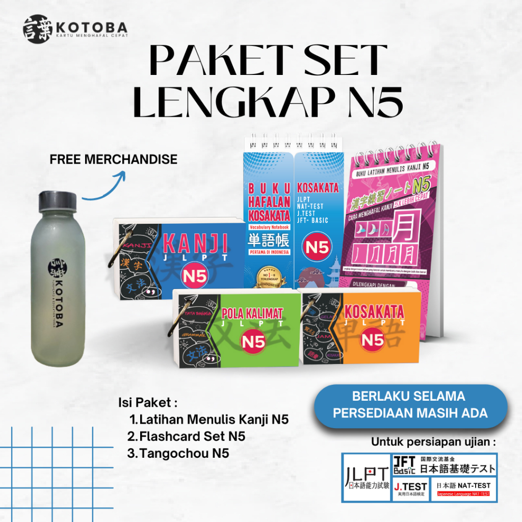 Jual Flashcard PAKET LENGKAP JLPT level N5 Kanji, Kosakata, Pola Kalimat Bahasa Jepang - Kotoba ...