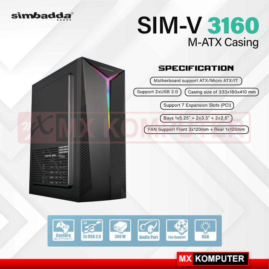 Jual Casing Simbadda SIM V 3160 RGB + PSU 380Watt | Shopee Indonesia