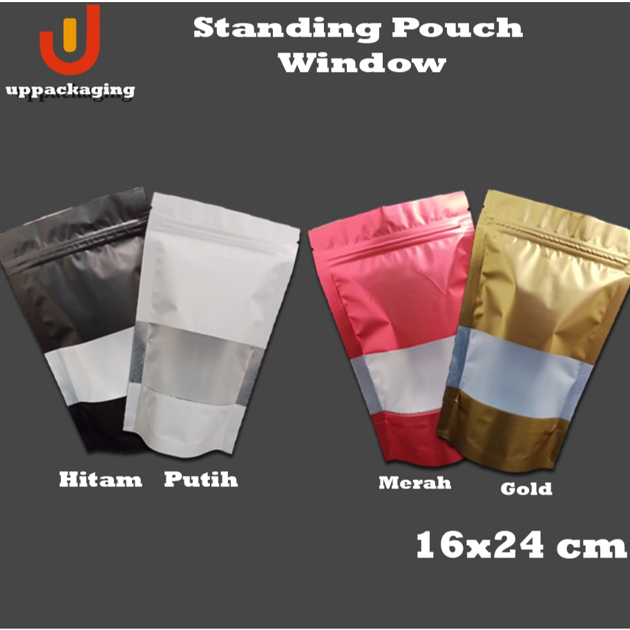 Jual Standing pouch 16x24 window kemasan plastik ziplock/zipper hitam ...