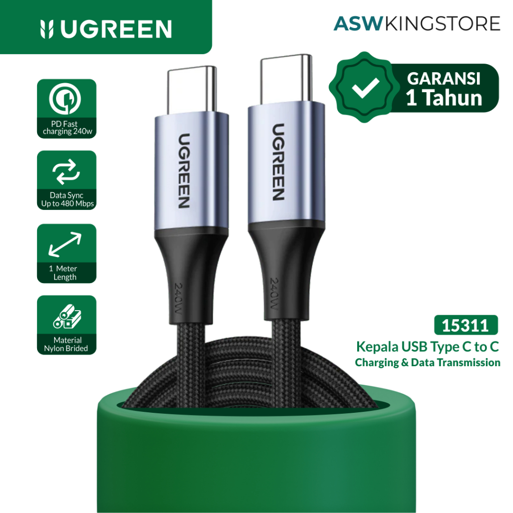 Jual UGREEN KABEL DATA PD FAST CHARGING USB-C to USB-C 240W Nylon Braided 1 Meters (15311 ...
