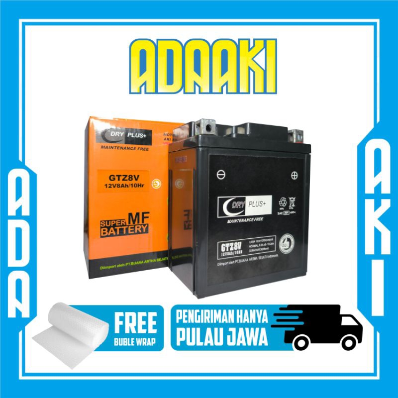 Jual Aki Motor KLX 150, CBR 250, Yamaha R25/XmaX, Vespa matic, Piaggio merk Dryplus GTZ8V ...