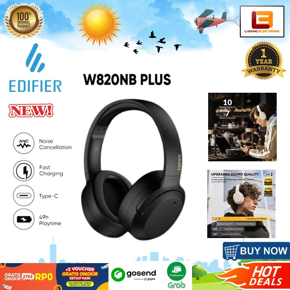 Jual Edifier W820NB Dual Gold Version Wireless Noise Cancellation Over ...