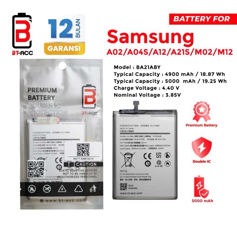 Jual BATTERY BT-ACC SAMSUNG GALAXY A21S / A12 / A02 / A04S / M02 / M12 / EB-BA217ABY ORIGINAL (5 ...