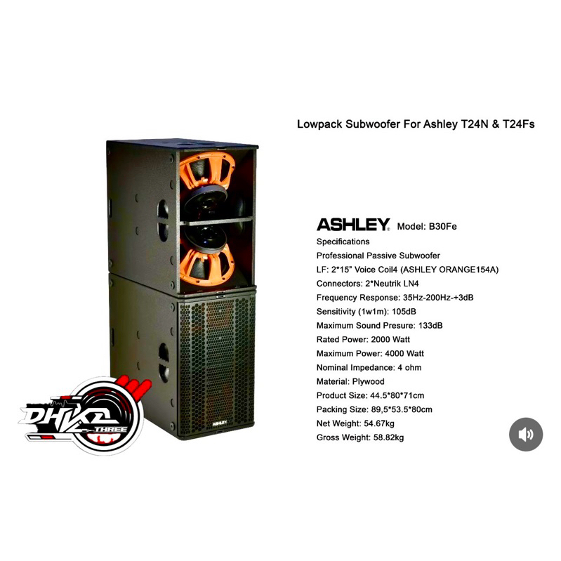 Jual ASHLEY B30FE LOW PACK SUBWOOFER FOR T24N / TN24FS / SPEAKER ASHLEY ...