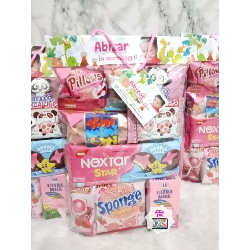 Jual Bingkisan Snack ultah tema warna Pink KodeTN1P || Snack ultah ...