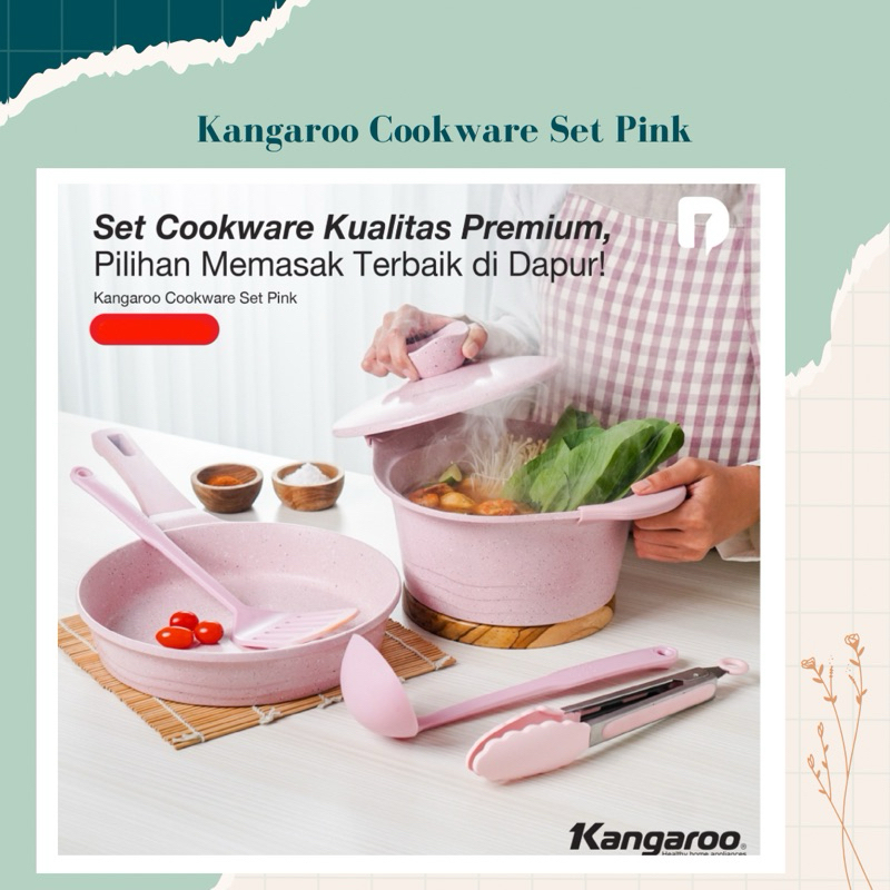 Jual Kangaroo Cookware Set Pink | Set Cookware Pink | Set alat masak ...