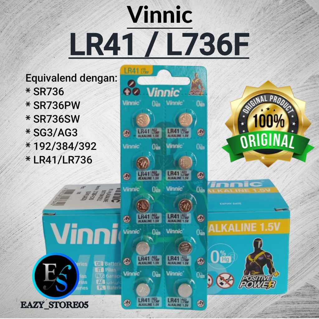 Jual Baterai Vinnic L736F Original 1.5V Batre LR41 AG3 Batrai Termometer LR 41 Perlembar Isi 10 ...