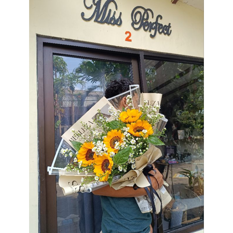 Jual fresh flower bouquet sunflower buket bunga asli segar matahari ...