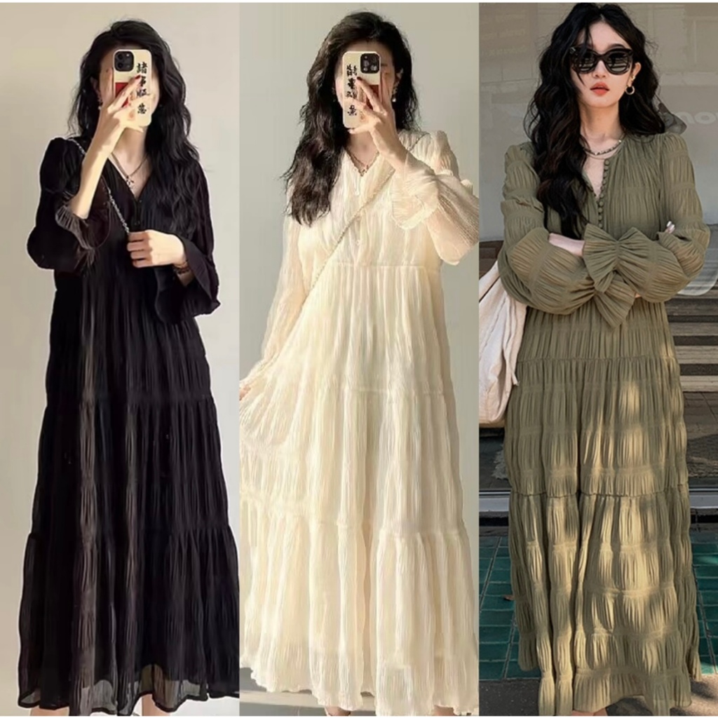 Jual Gaun Sifon Lengan Panjang Musim Gugur Gaya Putri Prancis dress ...