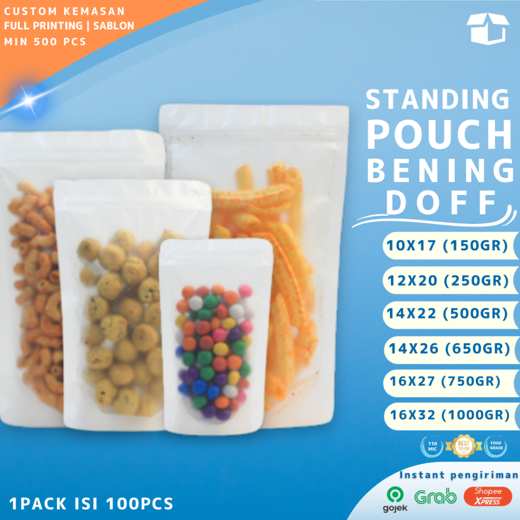 Jual Kemasan Standing Pouch Bening Doff Ziplock Premium - Kemasan Pouch ...