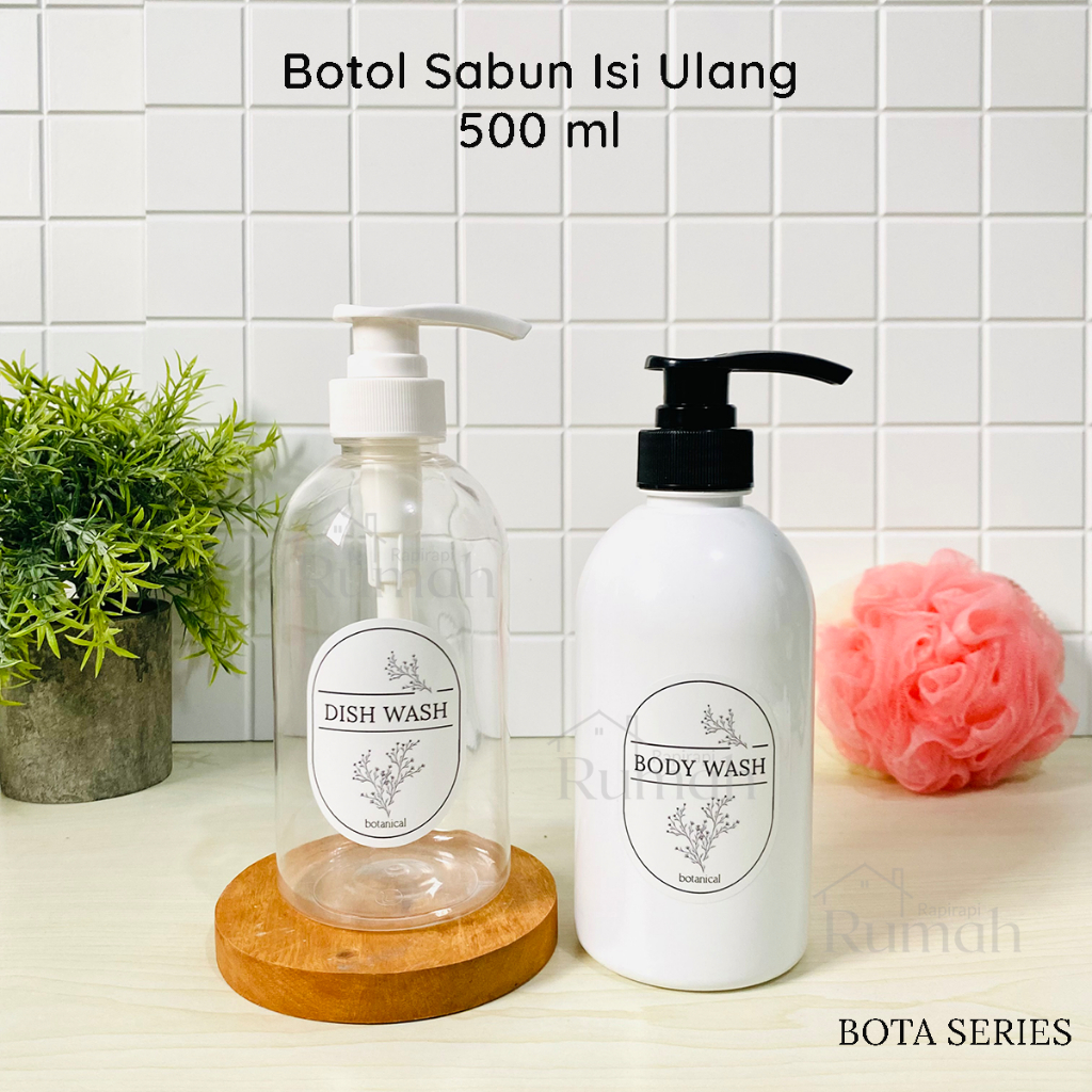 Jual BOTA Botol Tempat Sabun Cair Pump Dispenser 500ml Body Putih White Hitam Clear | Shopee ...