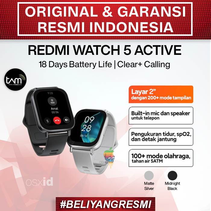 Jual Official Xiaomi Redmi Watch 5 Active - 18 Hari Baterai | Clear+ ...