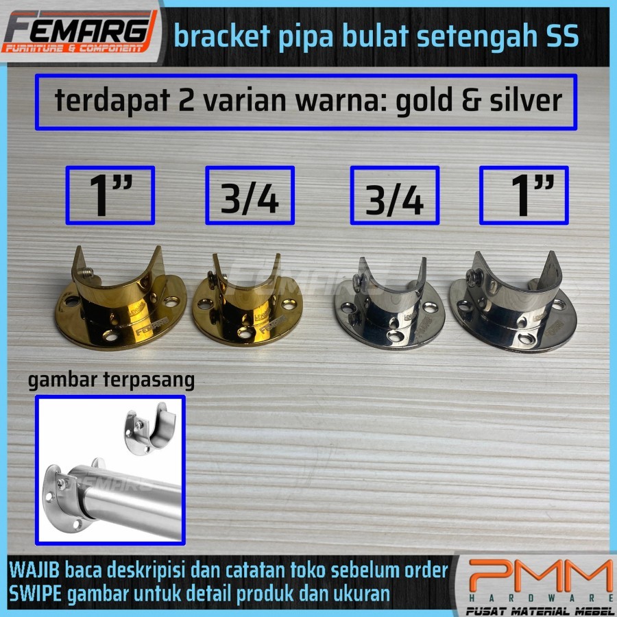 Jual bracket pipa bulat setengah SS FEMARG | braket ring topi stainless ...
