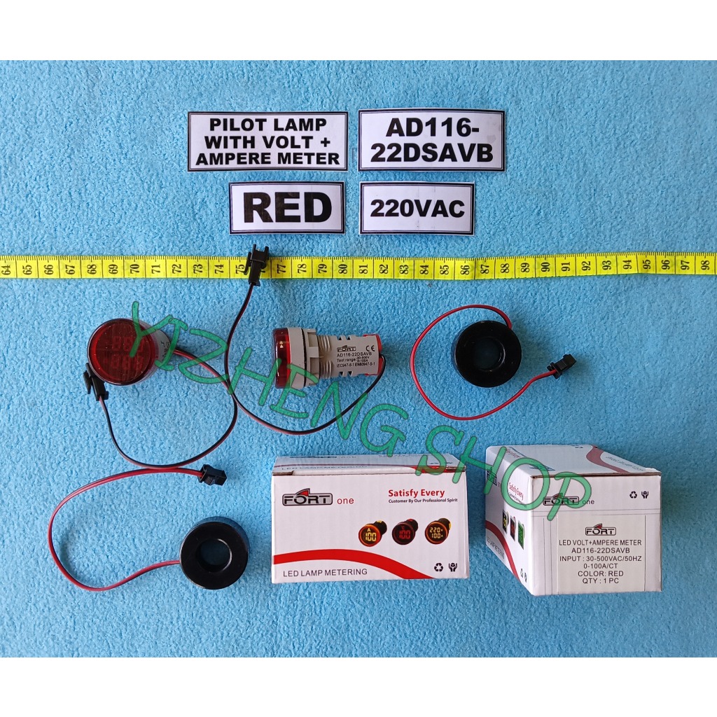Jual PILOT LAMP WITH VOLT+AMPERE METER 220VAC AD116-22DSAVB RED FORT ...