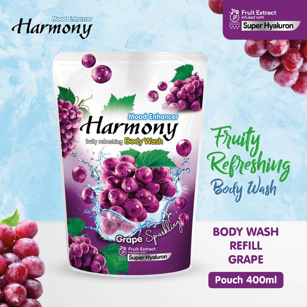 Jual HARMONY Refreshing Body Wash Grape Sparkling Pouch 400mL | Shopee ...