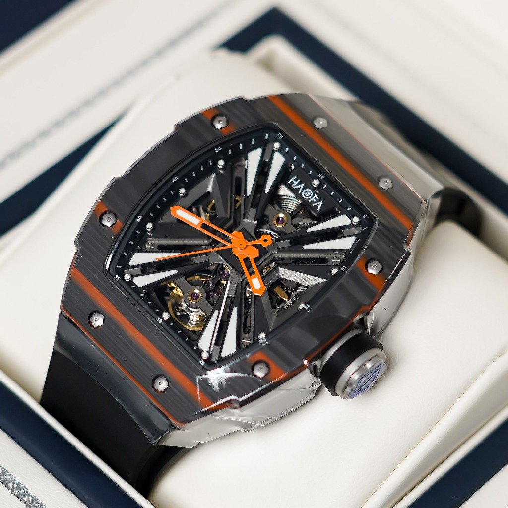 Jual Jam Tangan HAOFA TOURBILLON CARBON BLACK ORANGE TWO TONE BLACK ...