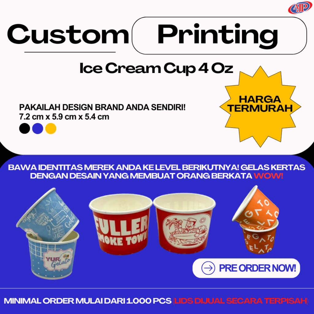 Jual Custom Printing Ice Cream Cup 4 Oz | Shopee Indonesia