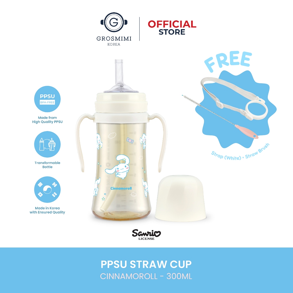 Jual GROSMIMI PPSU CINNAMOROLL STRAW CUP 300ml/ Botol Minum Bayi dan Anak dengan Sedotan dan ...