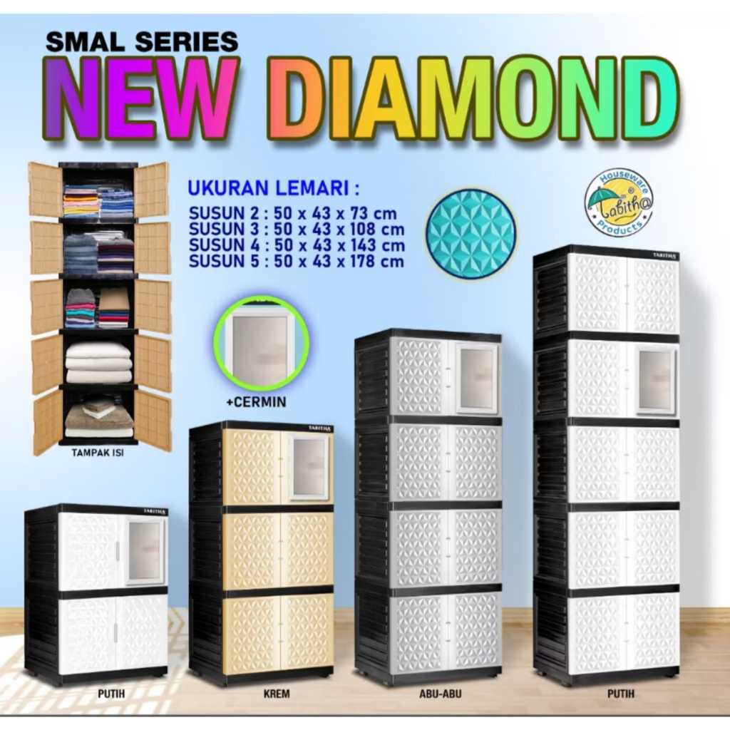 Jual Lemari Pakaian Plastik TABITHA ND New Diamond Mirror/Kaca - Lemari ...