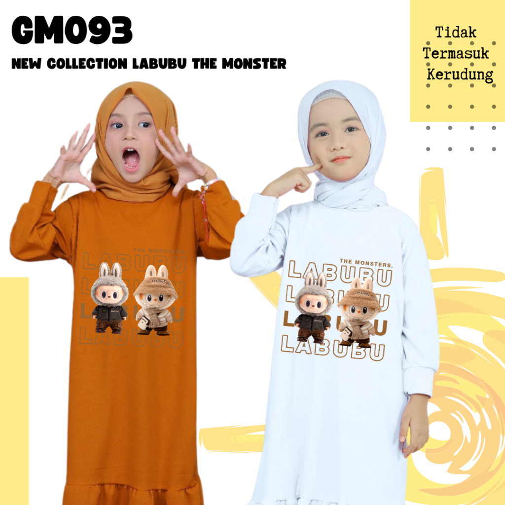 Jual GM093- BAJU GAMIS ANAK PEREMPUAN HIJAB MOTIF SABLON MONSTER LABU ...