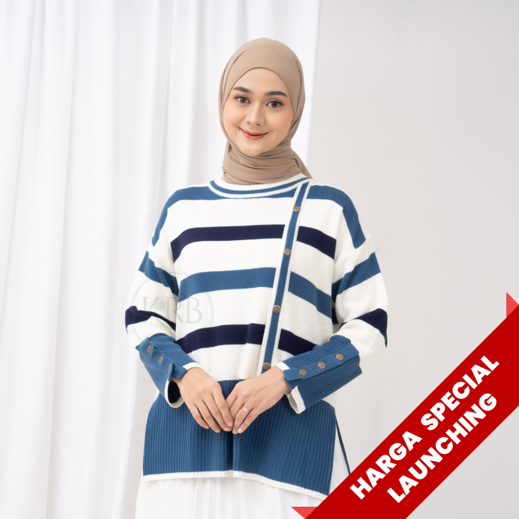 Jual KRB Blouse Stripe Dennisa Kancing Aktif Outer Rajut Garis Garis ...