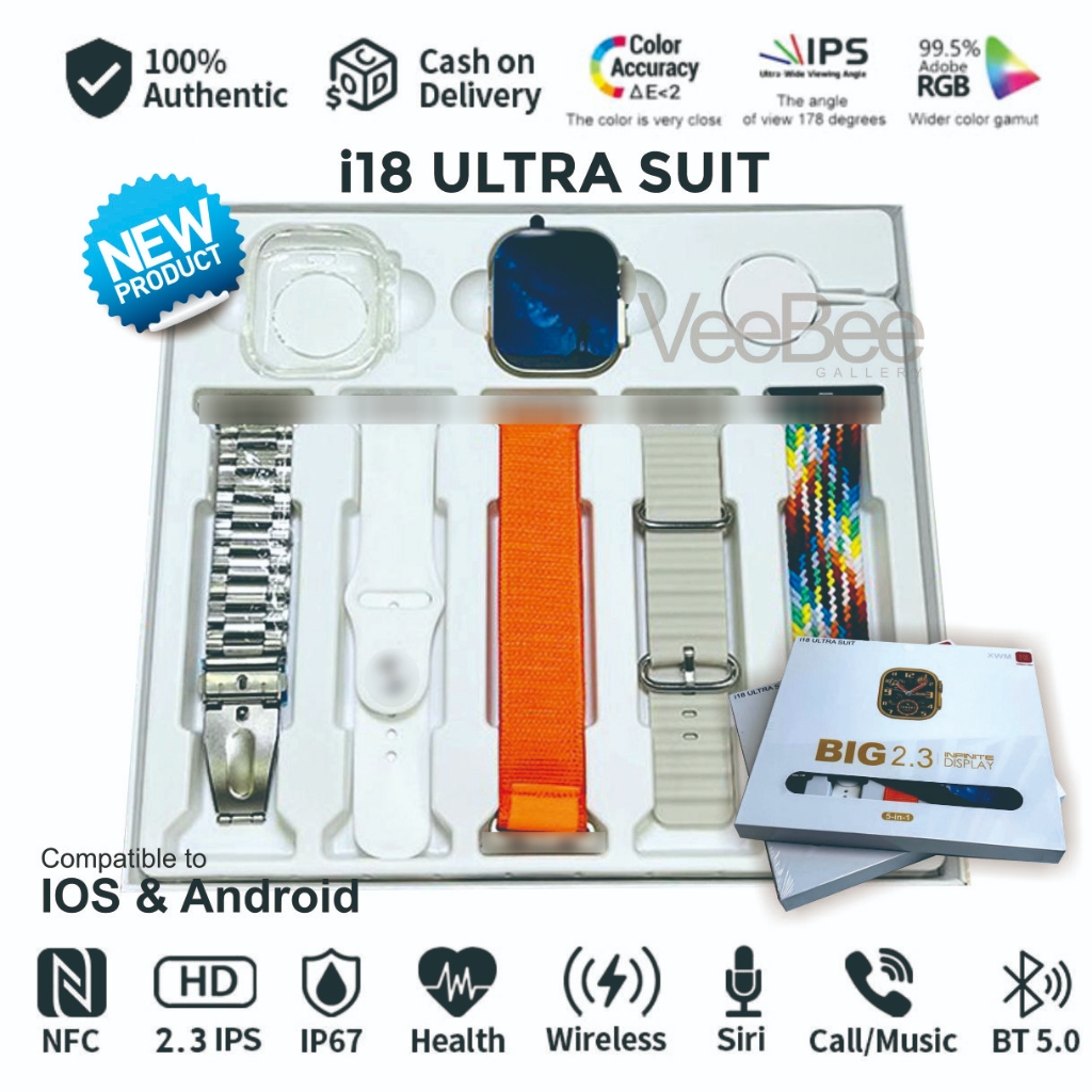 Jual Original 5 in 1 SmartWatch i18 Ultra Suit 2.3"HD Full Touch Screen ...