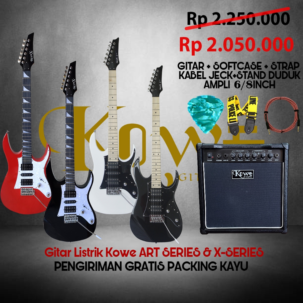 Jual Paket Bundle Hemat Gitar Listrik Original Merk Kowe Art Series dan ...