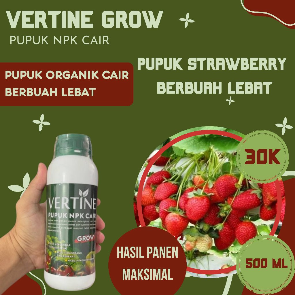 Jual PUPUK NPK CAIR VERTINE GROW 500 ML Pelebat Tanaman Strawberry - Pupuk Perangsang Pada ...