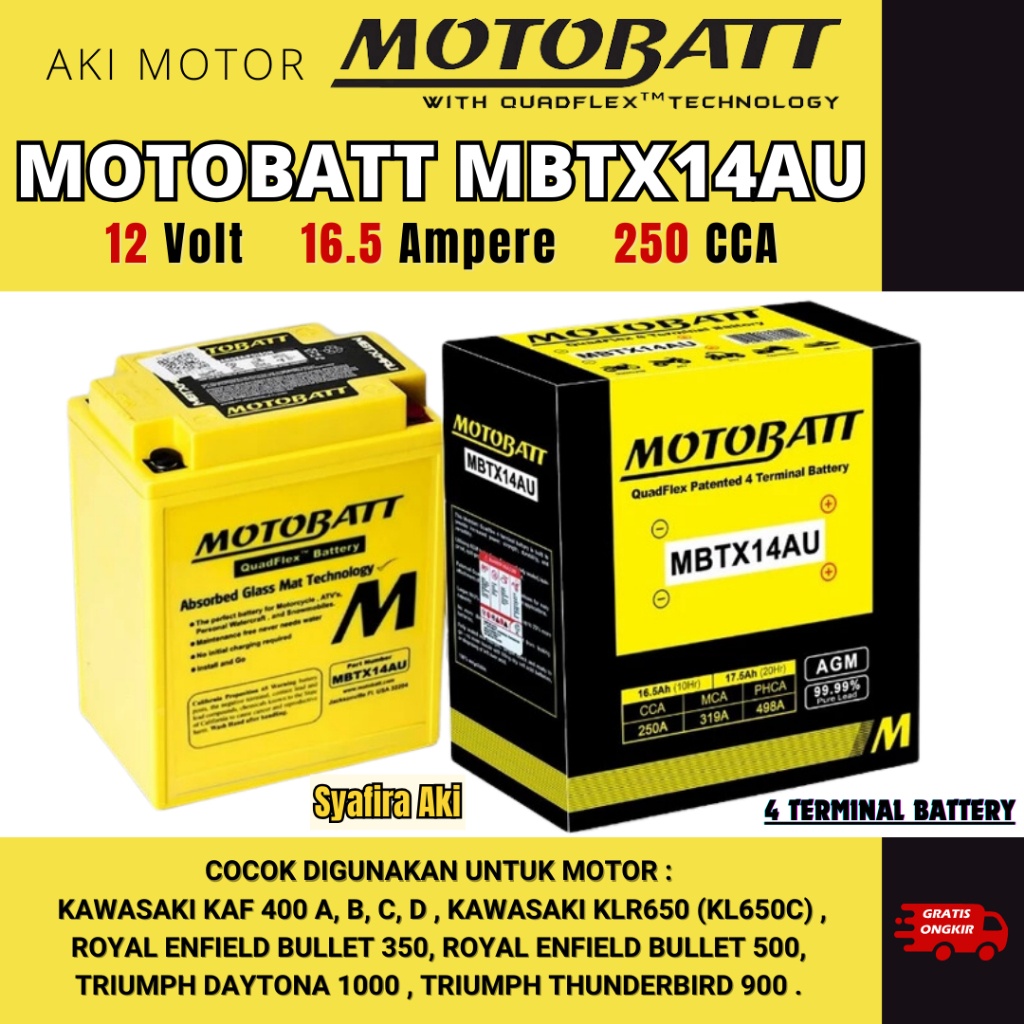 Jual Motobatt Quadflex MBTX14AU ROYAL ENFIELD - 16.5Ah | Shopee Indonesia