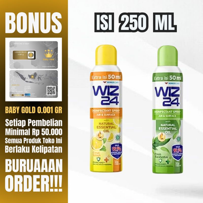 Jual WIZ 24 Eucalyptus Disinfectant Spray 250 Ml Pengharum Ruangan Disinfektan Anti Bakteri ...