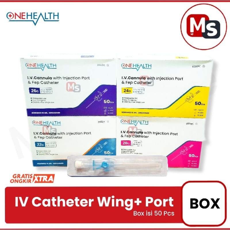 Jual ONEHEALTH IV CATHETER WITH PORT & WING ABOCATH JARUM INFUS STERIL ...