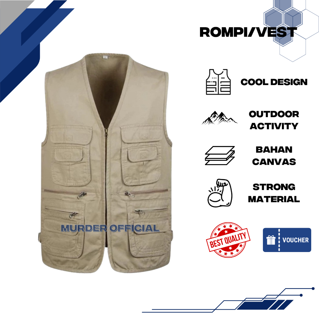 Jual (Custom Bordir) Jaket Rompi Multipocket Outdoor Pria Wanita ...