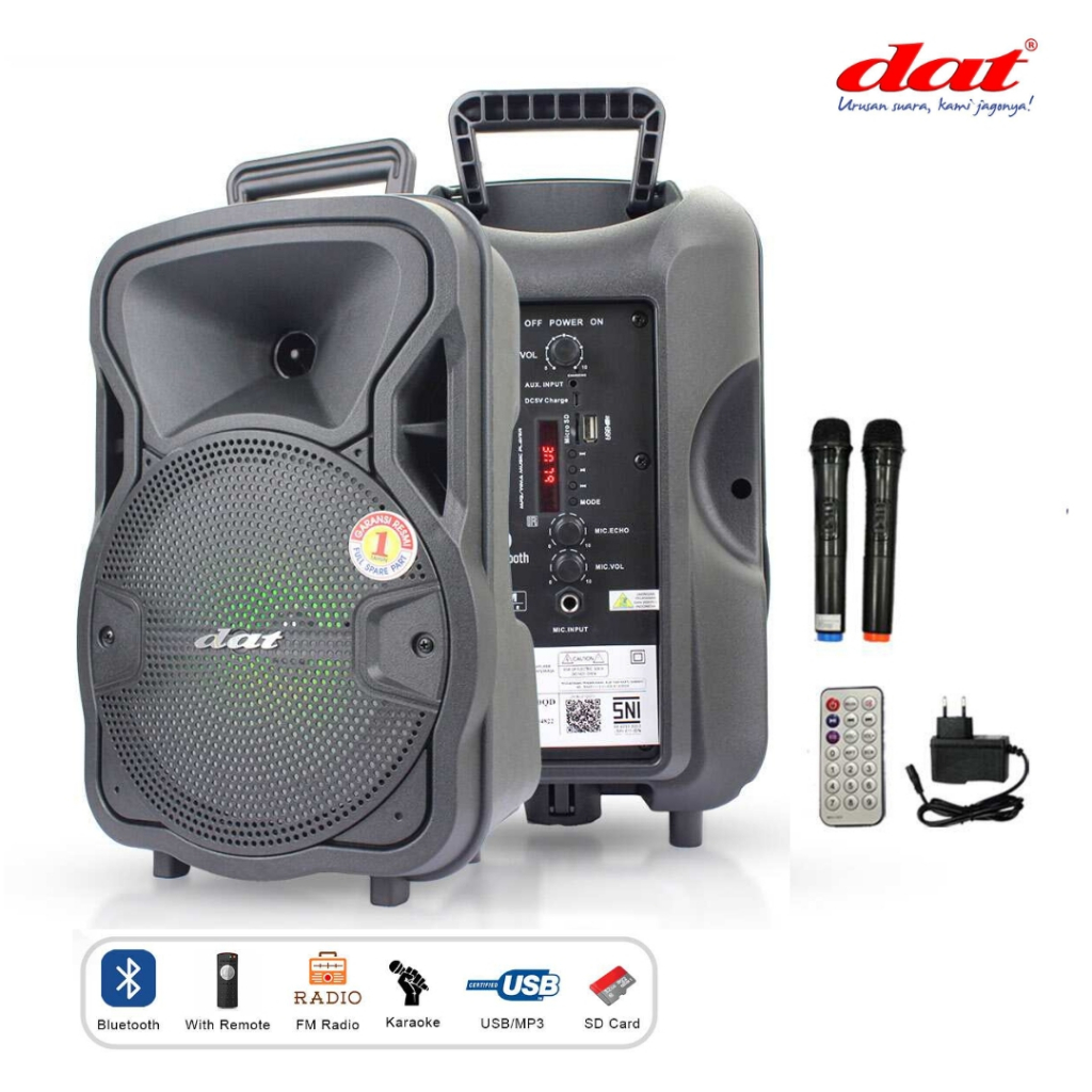 Jual DAT SPEAKER PORTABLE WIRELESS SPEAKER KARAOKE 8 INCH DAT 820 QD ...