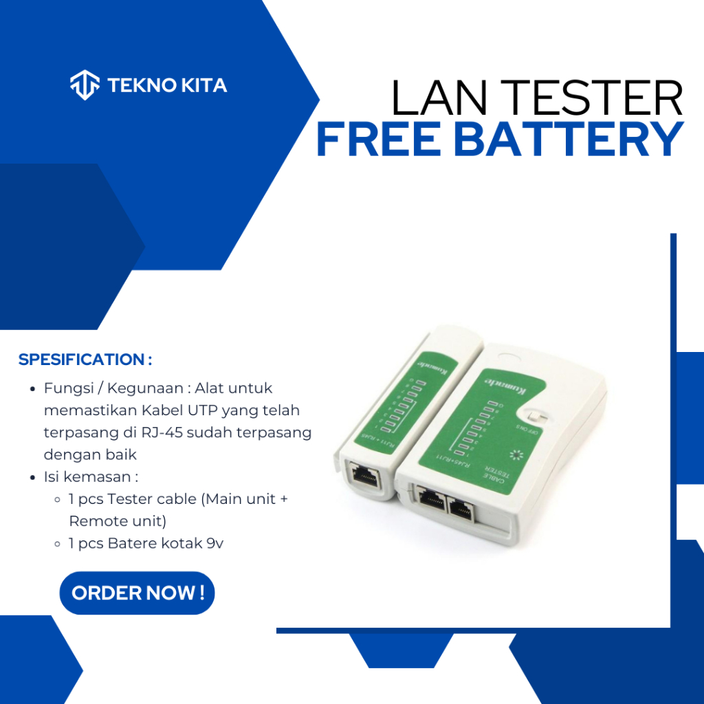 Jual LAN TESTER + BATERAI / ALAT PEMERIKSA ARUS PADA KABEL LAN DAN ...