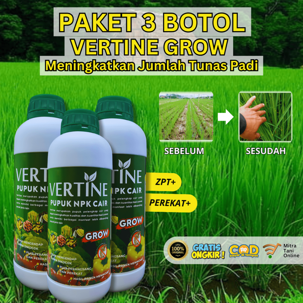Jual PAKET 3 BOTOL VERTINE GROW - NPK CAIR PELEBAT TUNAS PADI FASE PERTUMBUHAN 3 Liter | Shopee ...