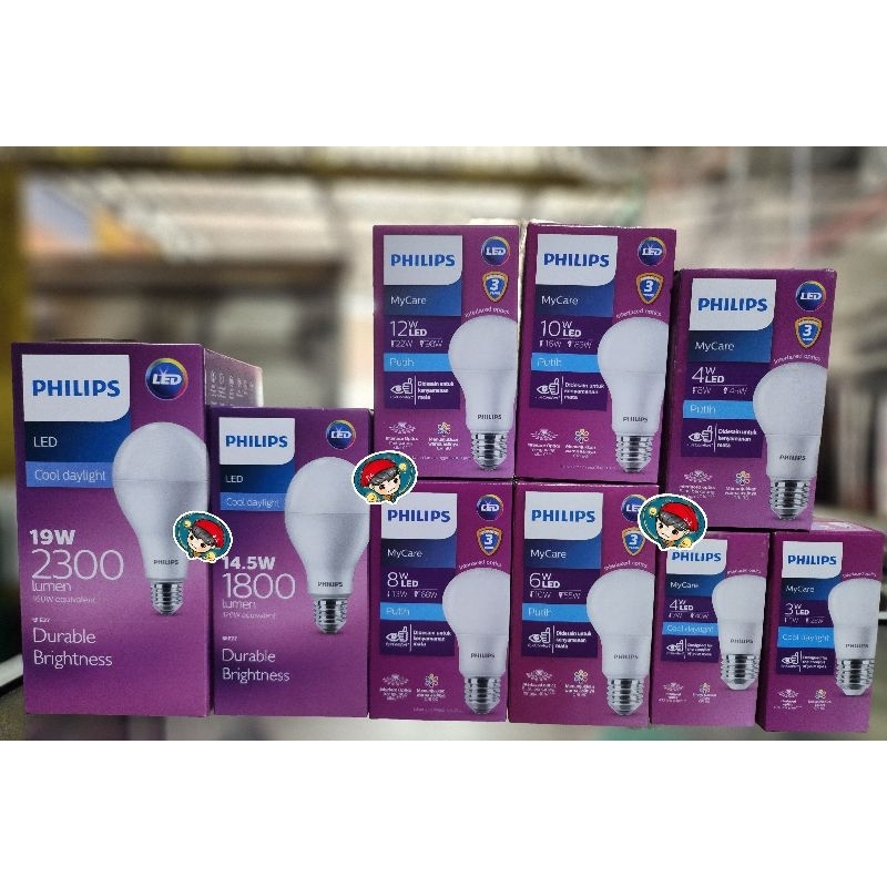 Jual Lampu LED Philips 3W 4W(K) 4W(B) 6W 8W 10W 12W 14,5W 19W Cool ...