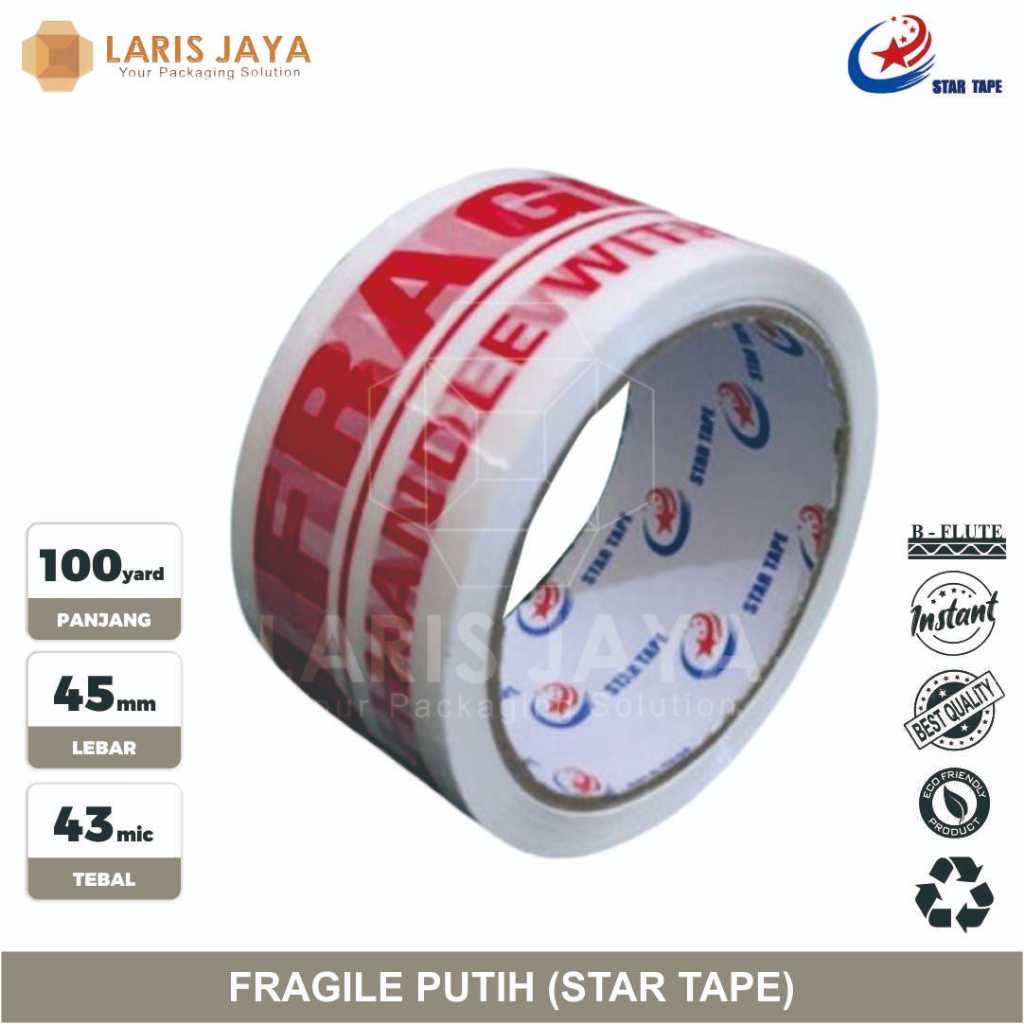 Jual Lakban Fragile 2 inch x 100 yard Putih Jangan Dibanting Isolasi ...