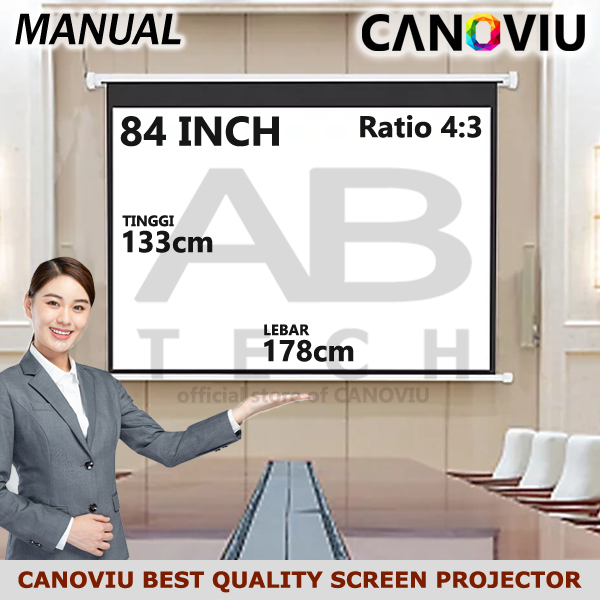 Jual Canoviu Screen Projector 84 Inch | Ratio 4:3 | Layar Proyektor Manual Pull Up Down | 178cm ...