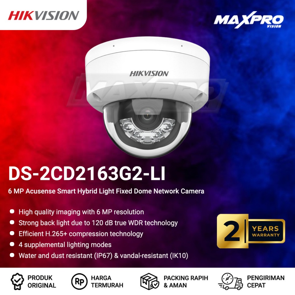 Jual DS-2CD2163G2-LI - HIKVISION IP 6MP ACUSENSE SMART HYBRID LIGHT DOME CAMERA | Shopee Indonesia