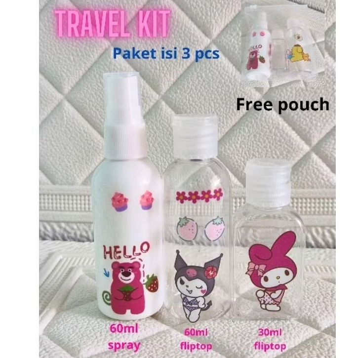 Jual (ISI 3PCS )TRAVEL KIT BOTOL SPRAY FLIPTOP 60ML KARTUN SUNRIO BOTOL ...