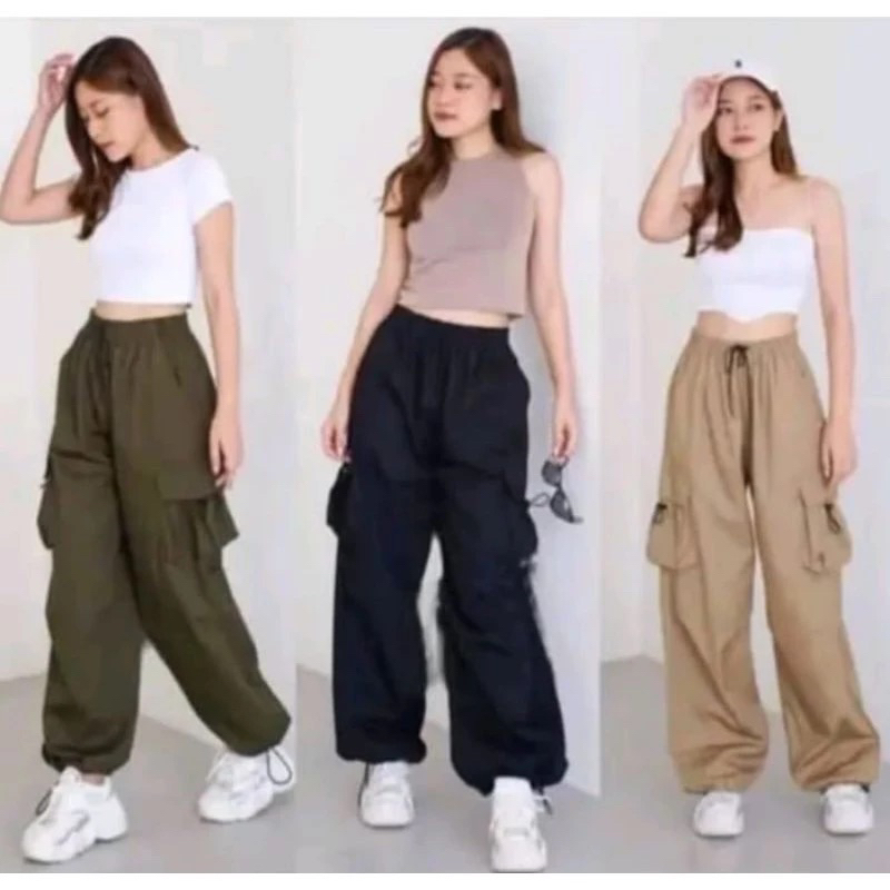 Jual Celana Cargo Pants Wanita Highwaist Loose Korean Style Jumbo Celana Kargo Wanita Terbaru ...