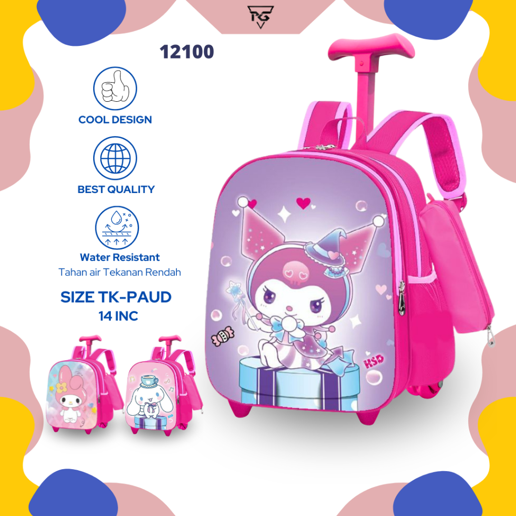 Jual Troli Sekolah Anak Perempuan Tk Karakter Sanrio Gambar Timbul 3D Tas Koper Anak Cewek Paud ...