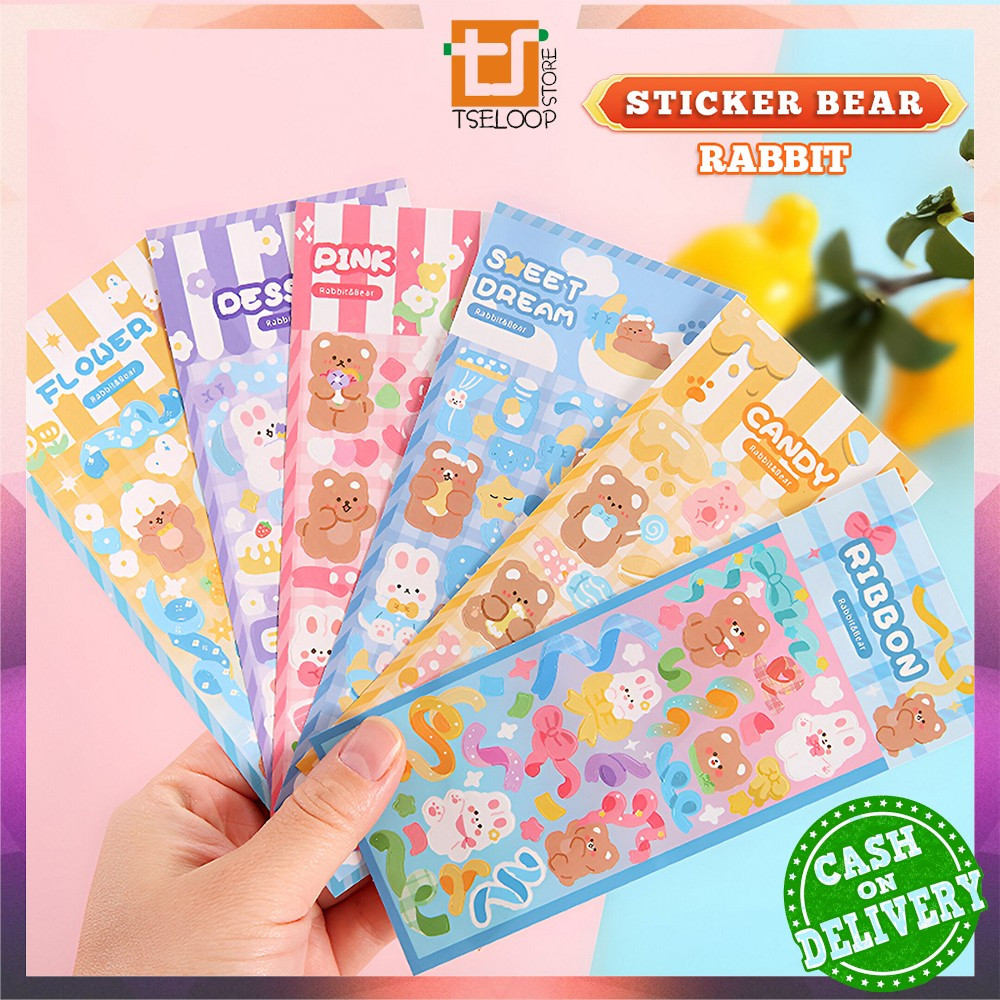 Jual OFM-C1107 Sticker Waterproof Kartun Bear Rabbit Hologram Korea ...