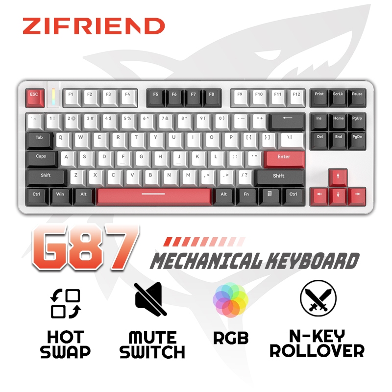 Jual ZIFRIEND G87 Mechanical Keyboard RGB Wired Mechanical TKL Gaming Keyboard Mute Switch ...