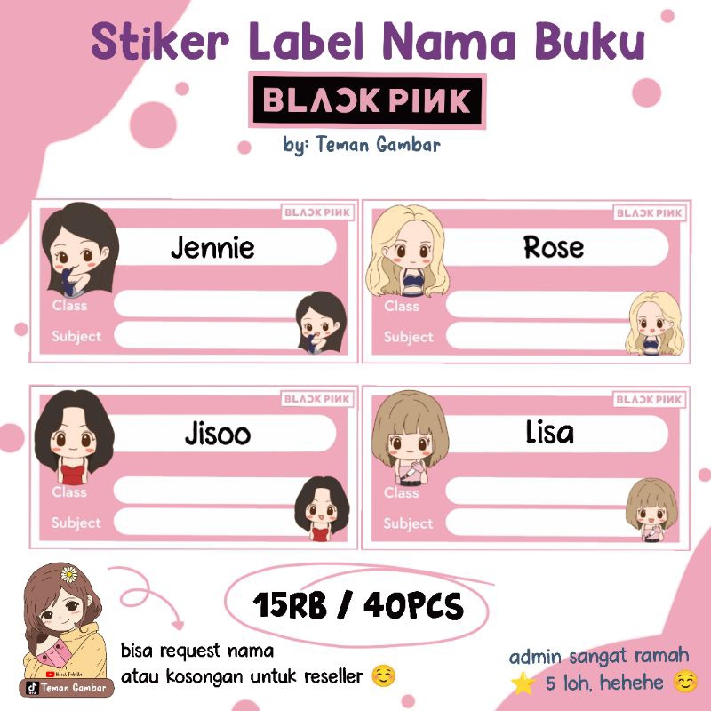 Jual 40 Stiker Label Nama Black Pink | Black Pink | Stiker Black Pink ...