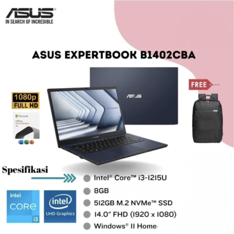 Jual Laptop ASUS B1402CBA Core I3-1215U 8GB SSD 512GB 14" LED Wind 11 ...
