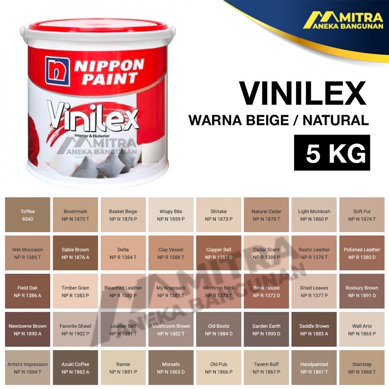 Jual CAT TEMBOK NIPPON PAINT VINILEX 5 KG EKSTERIOR INTERIOR WARNA NATURAL CREME BEE COKLAT ...