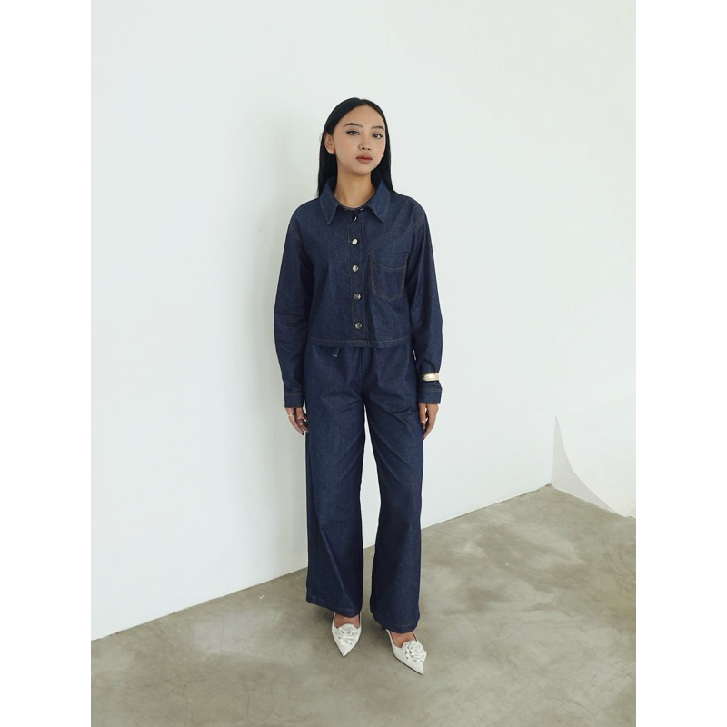 Jual PUFF IT UP - Denim One Set / Denim Jacket / Denim Pants / Cropped ...