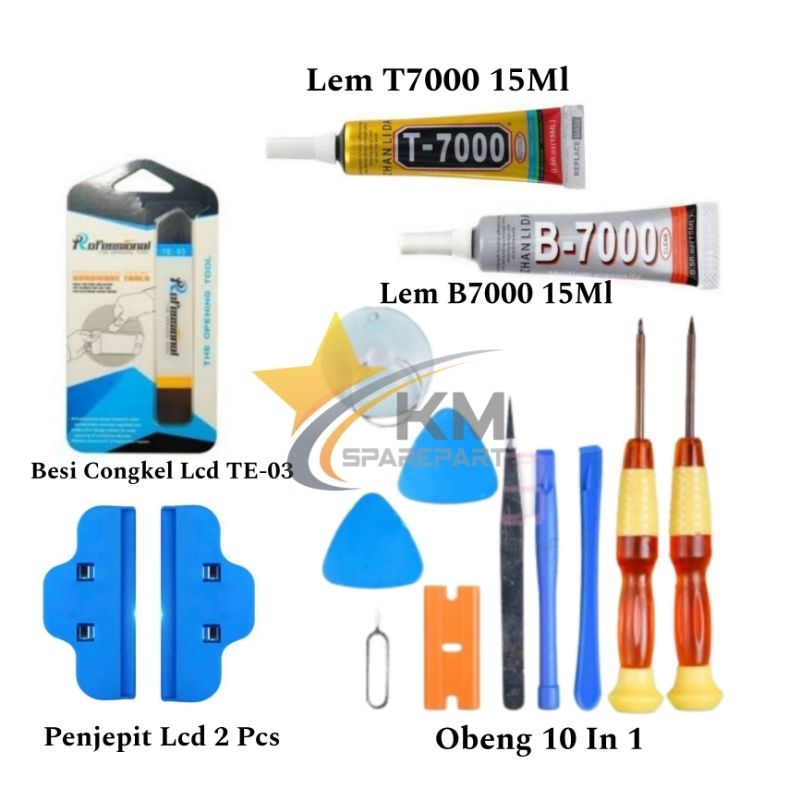 Jual Obeng Set Alat Reparasi Handphone Sepaket 10 In 1 Lem T7000 B7000 Penjepit Besi Congkel ...
