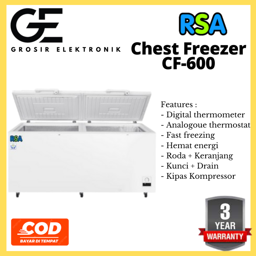 Jual Chest Freezer RSA CF-600 H / CF600H Freezer Box 500 liter | Shopee ...